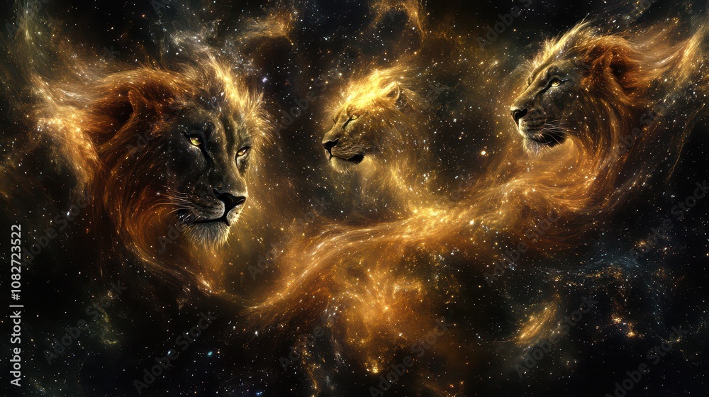 Cosmic Lion Pride as Celestial Guardians: Ethereal Background with ...