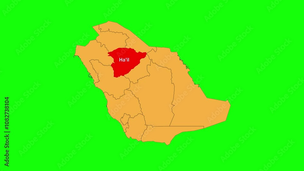 Ha'il map animated video. The location is highlighted on the Saudi ...