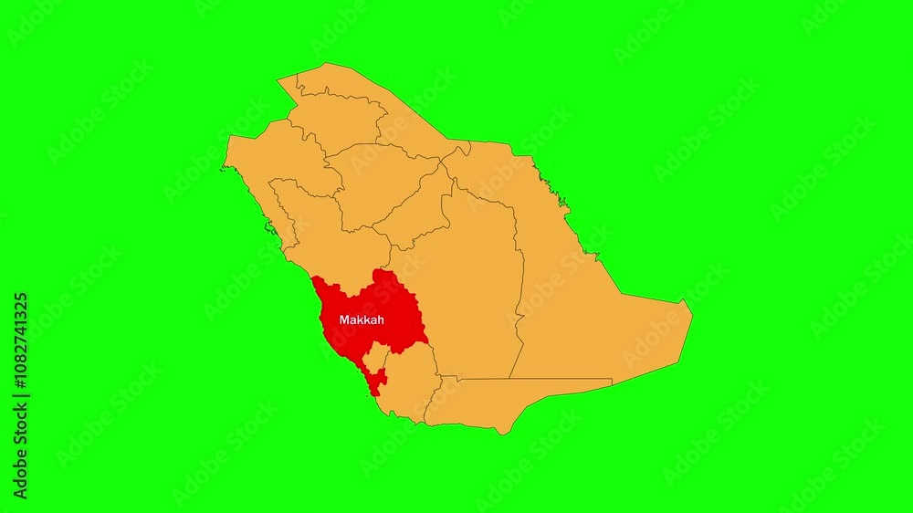 Makkah map animated video. The location is highlighted on the Saudi ...
