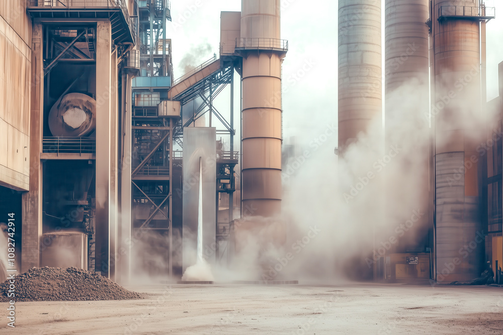 Concrete plant with dust control systems in place, including water ...