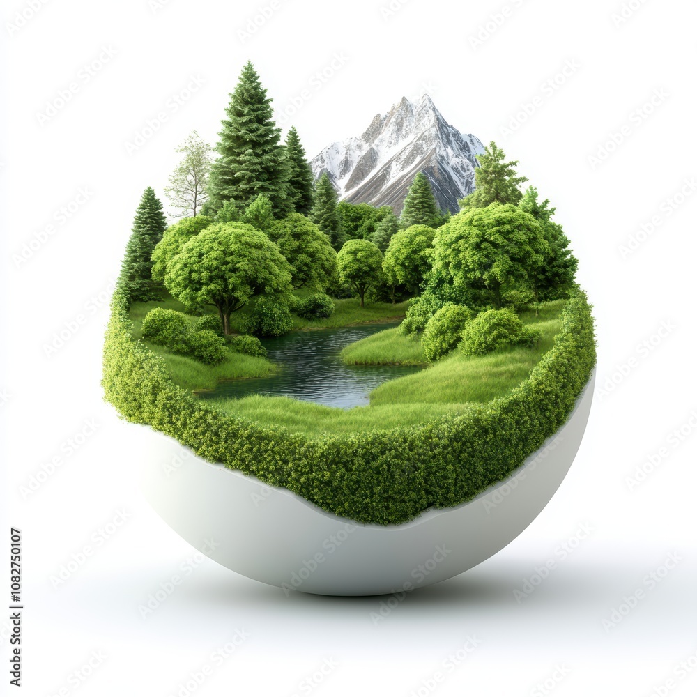 Miniature landscape featuring trees, mountains, and water in a ...