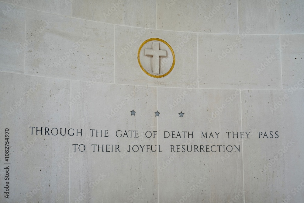 Inscription inside The Chapel at The Normandy American Cemetery and ...