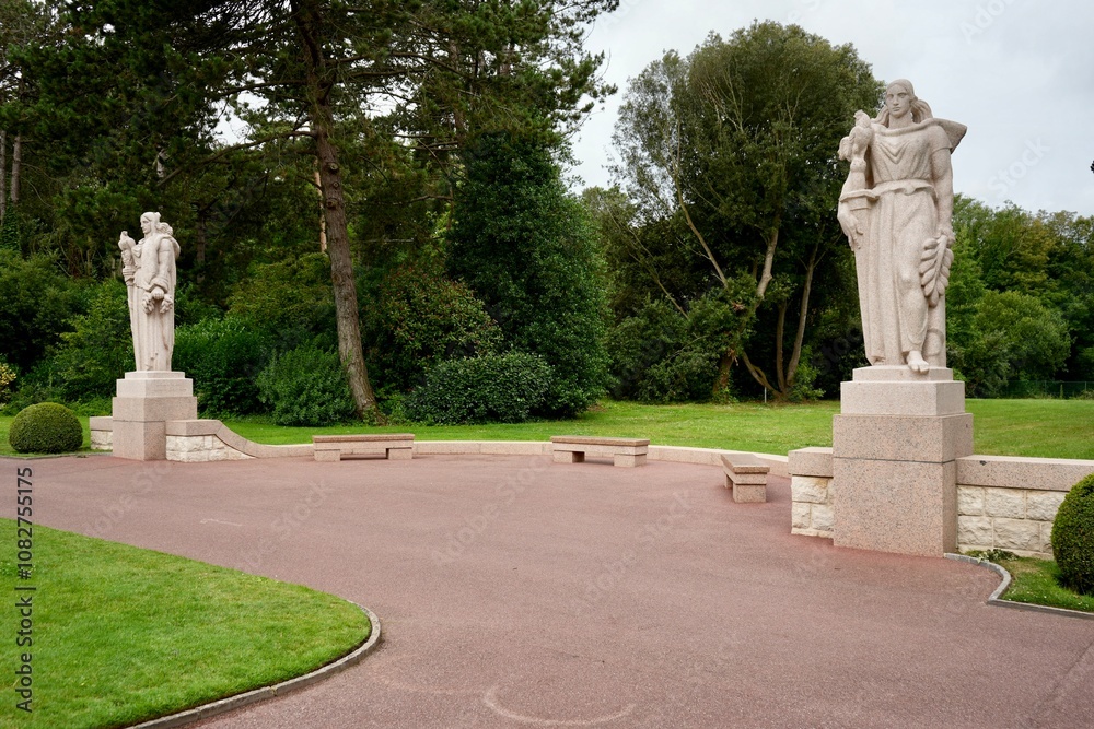 Two Statues overlooking the central mall at The Normandy American ...