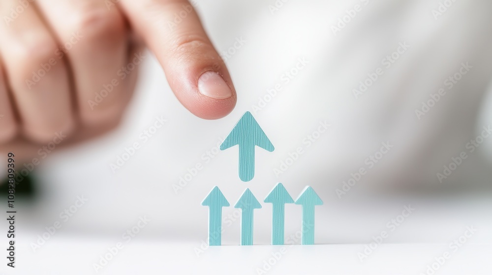 A fingertip tapping on a dropdown menu button with a downward arrow ...