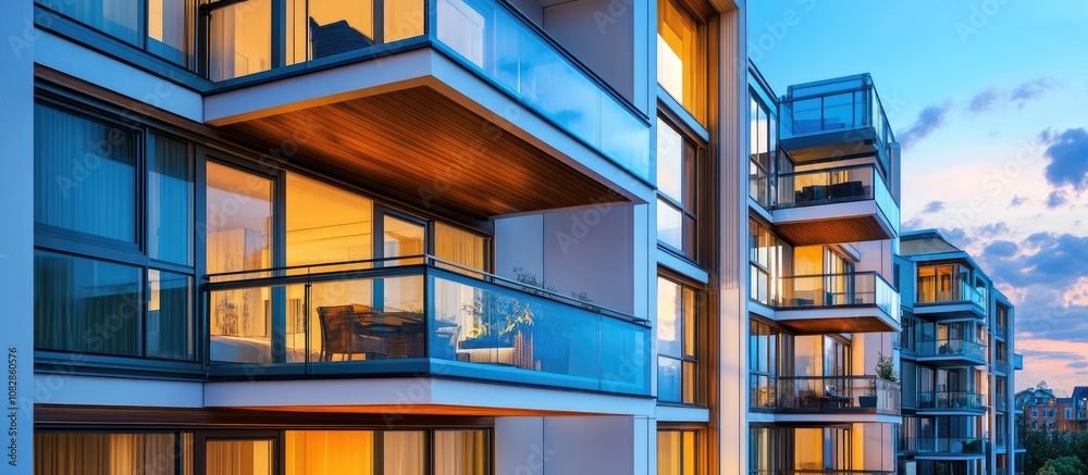 Modern apartment buildings featuring large windows and balconies ...