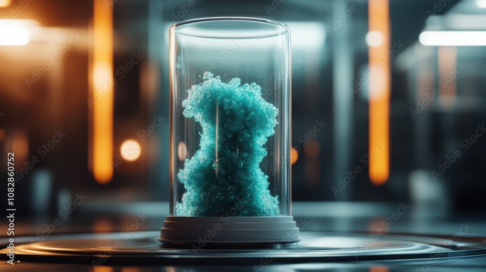 A cylindrical jar featuring a fascinating cluster of blue particles ...