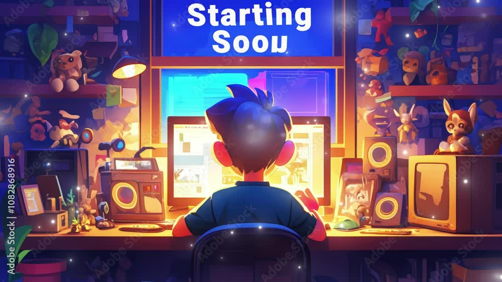 Vídeo do Stock: A boy focuses intently on his glowing screens ...