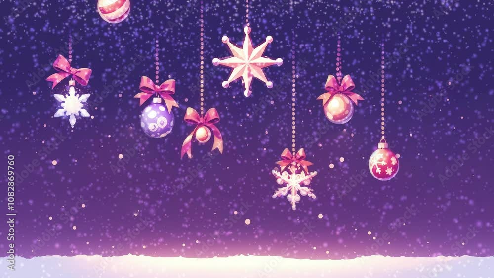 A magical winter wonderland with falling snowflakes and shimmering ...