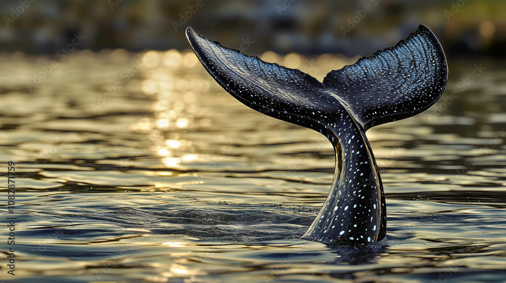 A beautiful blue siren's tail emerging from the river, a mythical and ...