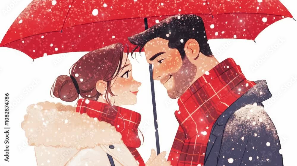 A couple shares a warm gaze while standing under an umbrella during ...