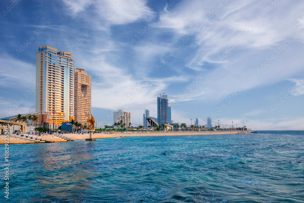 Poster Jeddah Saudi Arabia Corniche Beach Seaview skyline landscape ...