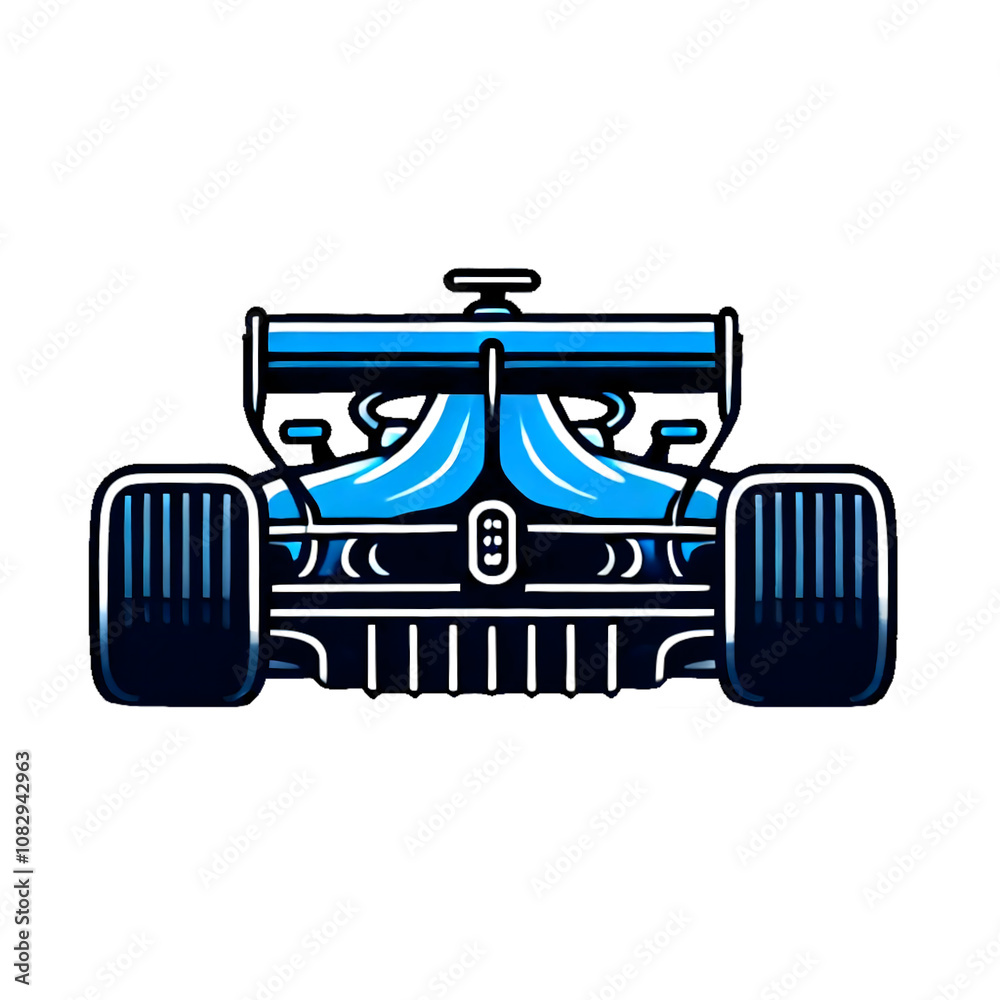 Blue formula 1 car icon rear back view, isolated on a transparent ...