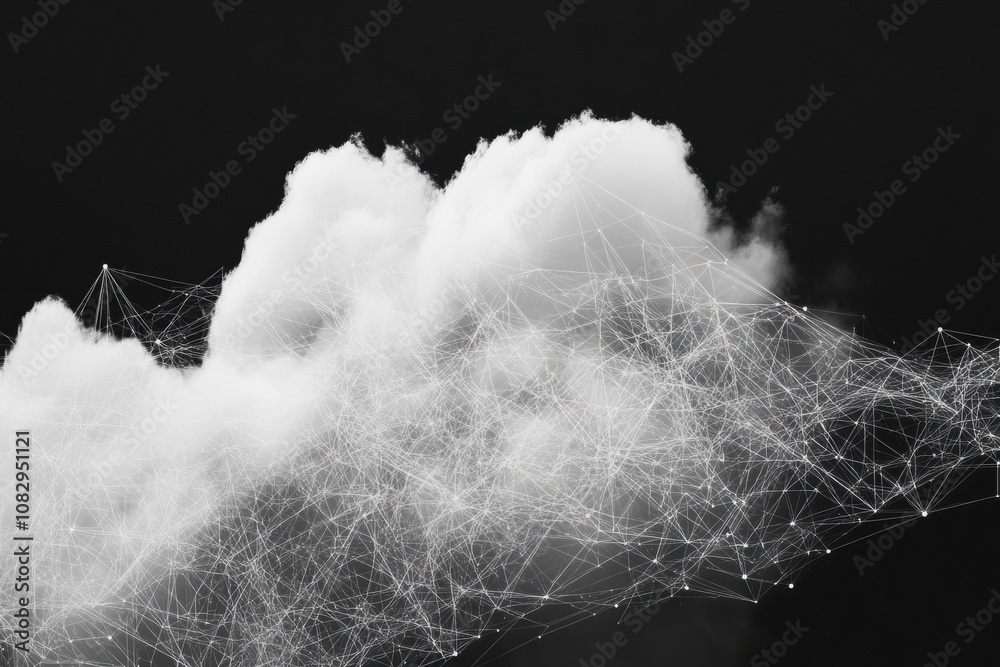 A detailed schematic illustrates a data cloud, showcasing thin lines ...
