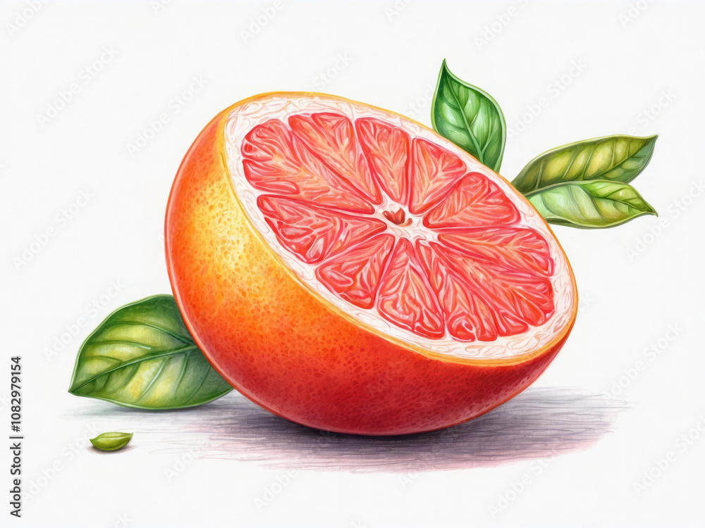 Grapefruit Pencil Drawing: A detailed image with a crust texture and ...