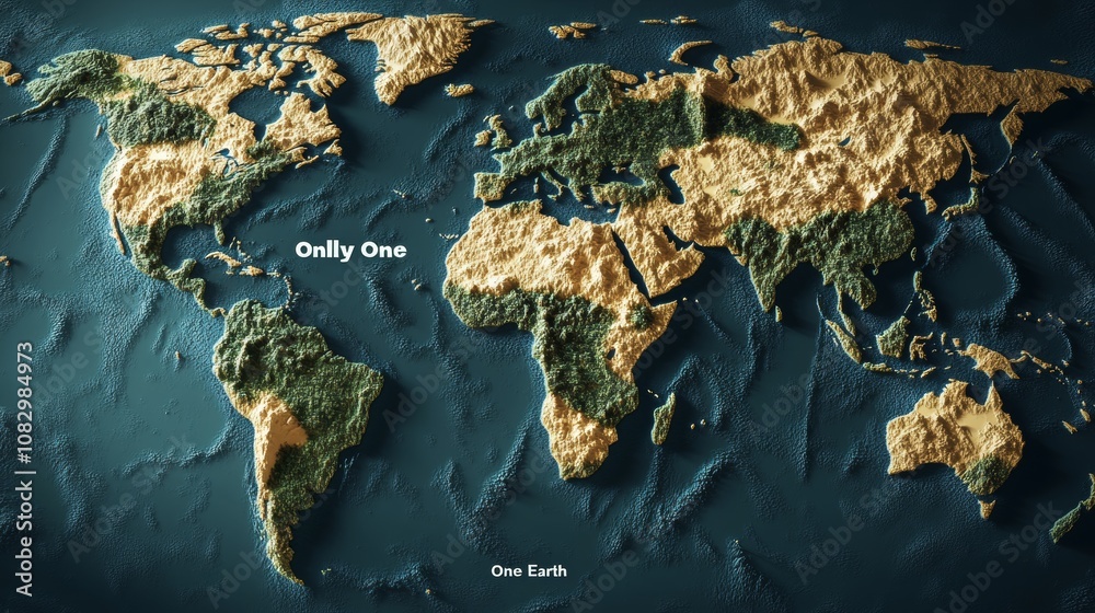 "Only One Earth" 3D World Environment Day design. 3D world map ...