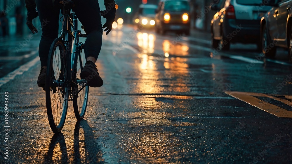 Moody Urban Night cycle Ride Rain Soaked Streets, Glowing Lights, and ...