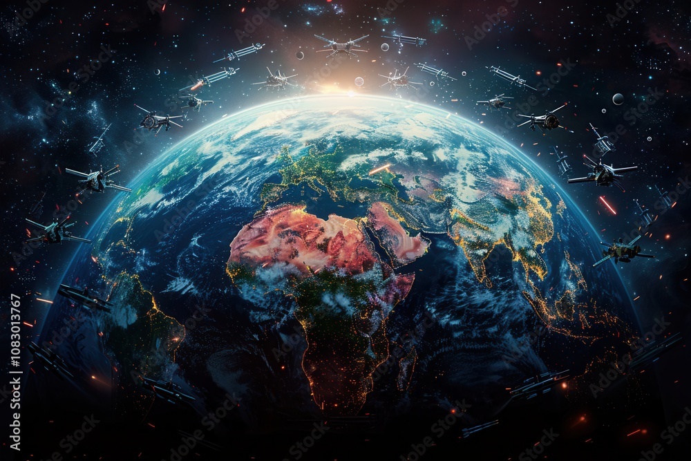 Surreal Depiction of a Militarized Earth Surrounded by Satellites and ...
