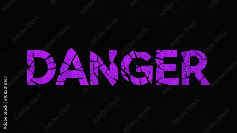 purple colored word danger with cracked font style on a black backdrop ...