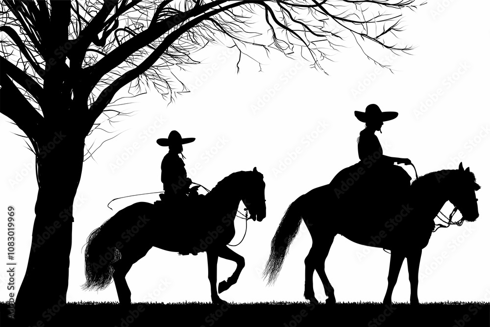 vaqueros, caballo, toro, cuernos, arbol, pony, cabalgata, cambo, arbol ...