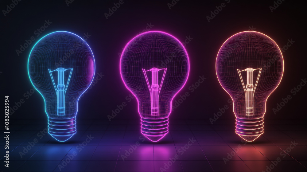 An artistic progression showing the evolution of a lightbulb design ...