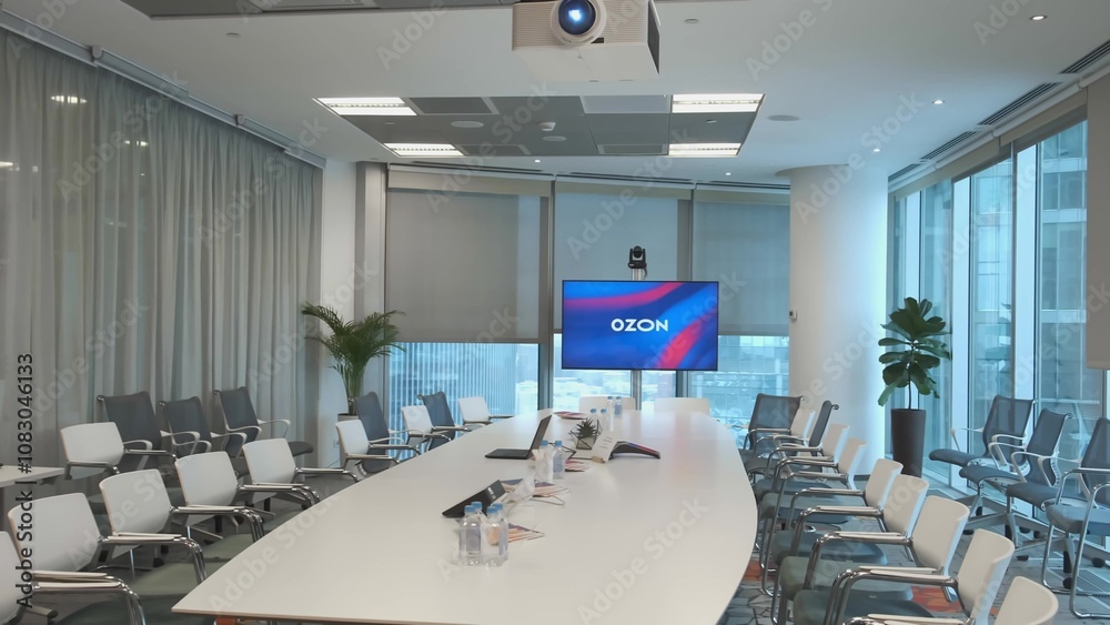 Moscow, Russia - 19 Jan, 2023: An empty meeting room in the OZON office ...