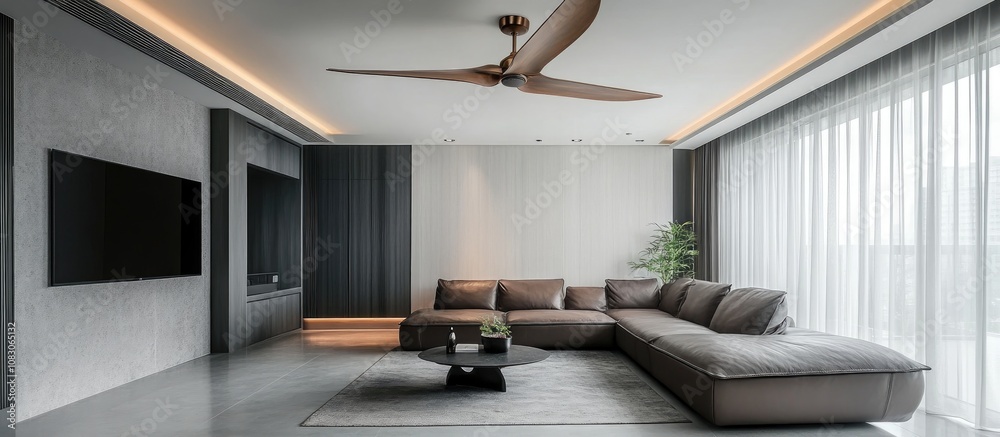 Modern ceiling lamp with integrated fan designed for effective air ...