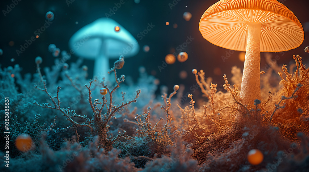 An Enchanting Visualization of Mycelium Networks Under Dual Illuminations of Blue and White ...