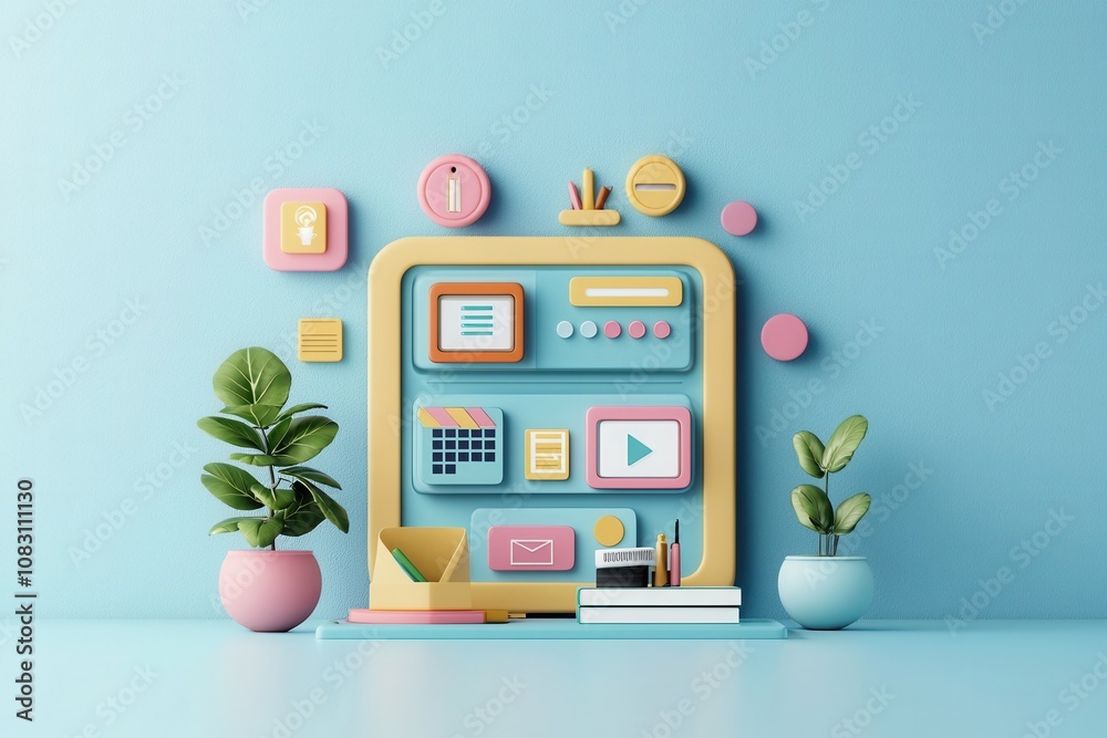 Colorful online learning interface virtual classroom graphic design ...