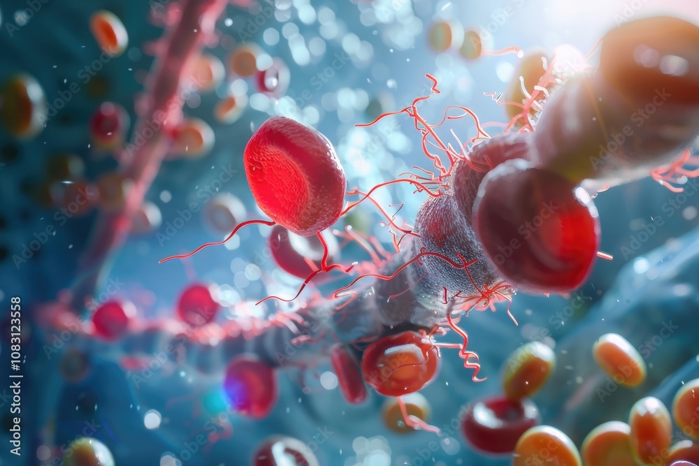Detailed illustration of blood cells and veins, highlighting the ...