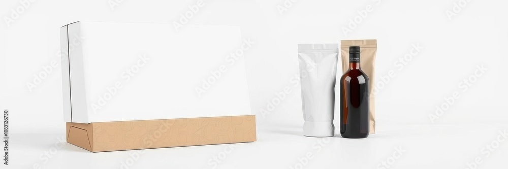Carton box dieline template for bottle packaging mockup on white ...