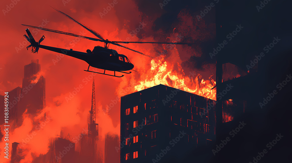 Helicopter battling intense fire in high-rise building amidst heavy ...
