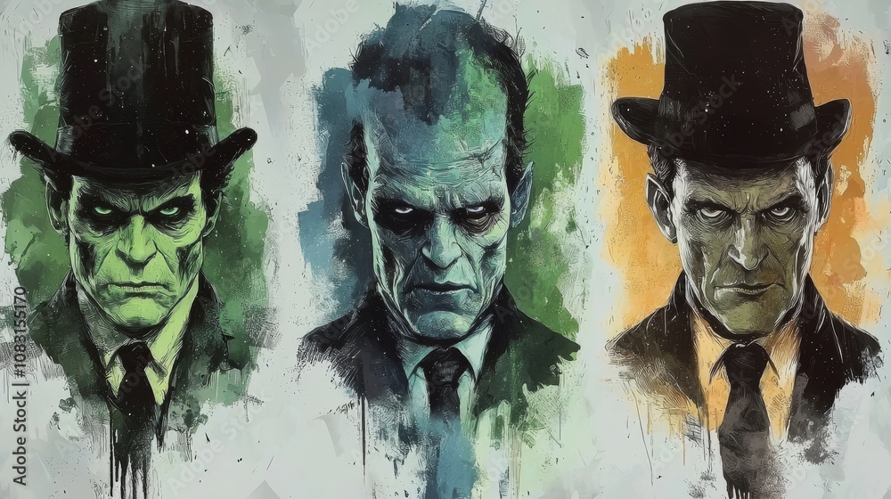 The retro halloween monster portraits set includes vintage horror movie ...