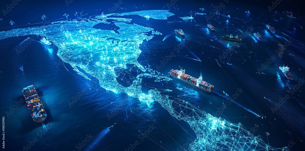 A dynamic map shows moves of cargo ships on a detailed visualization of ...