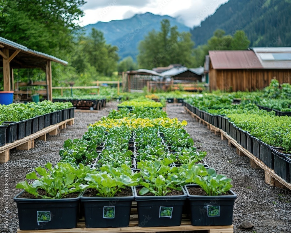 Photo & Art Print A community farm with shared resources and ...