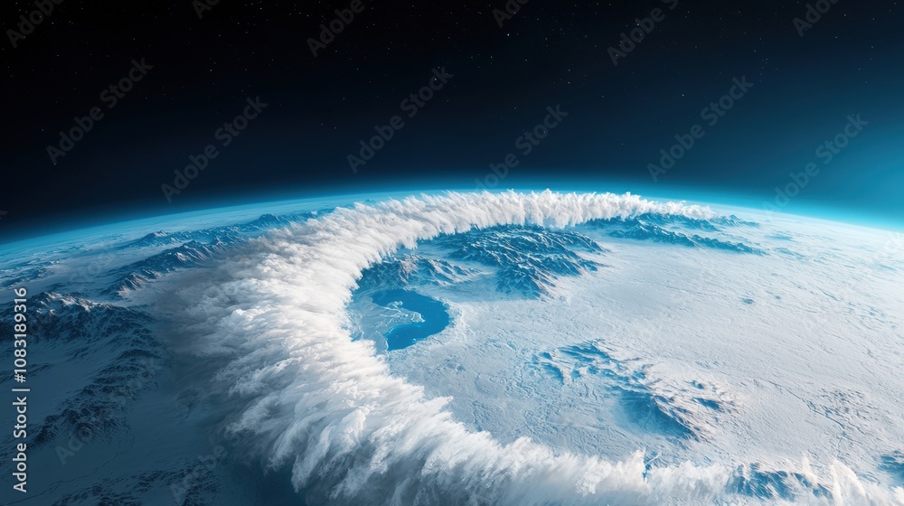 A realistic image of Earth from space, with swirling clouds and ...
