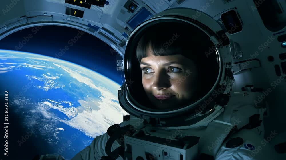 Astro Exploration A Female Astronaut Gazes at Earth from Space ...