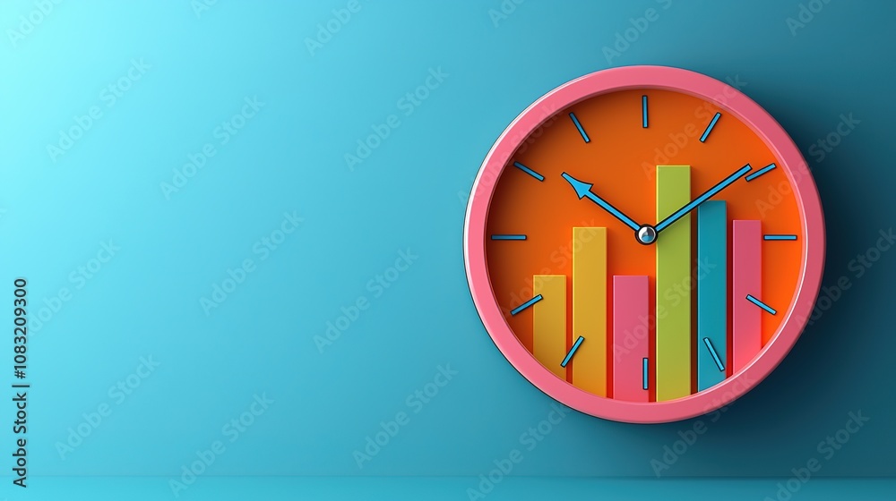 Bright and colorful clock design with bar graph elements symbolizes ...