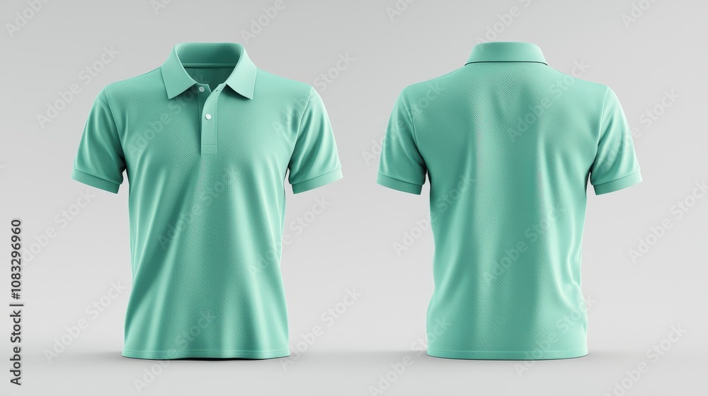 3D rendering of a blank mint green polo shirt, displayed from front and ...