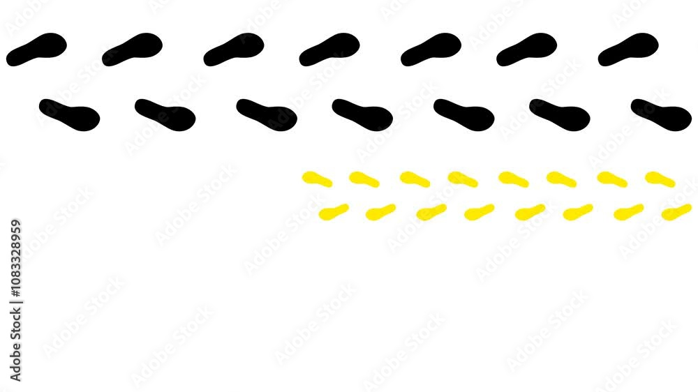 Human footprint 4K video. Black and yellow trace of foot prints of ...