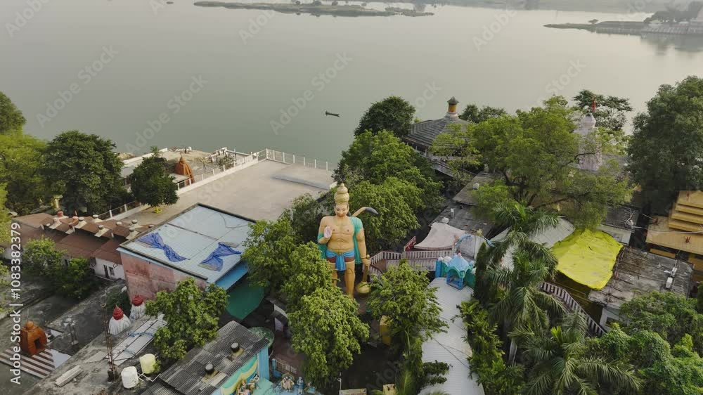 Hanuman Temple with Scenic Riverside View, Aerial View of Hanuman ...