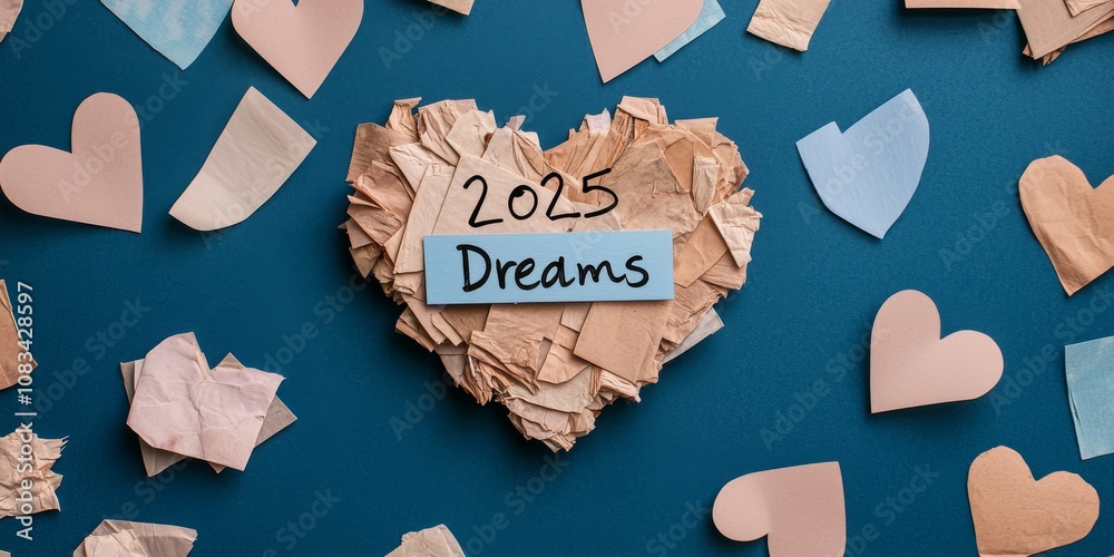 New year plan 2025 and resolutions concept. A heart made of paper ...
