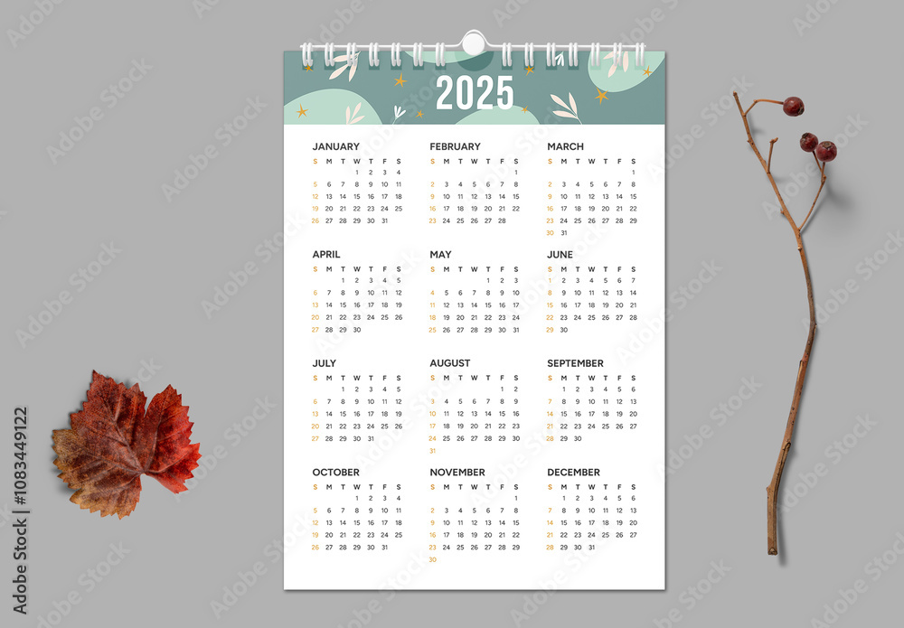 2025 Calendar Design Template Layout Stock Template | Adobe Stock