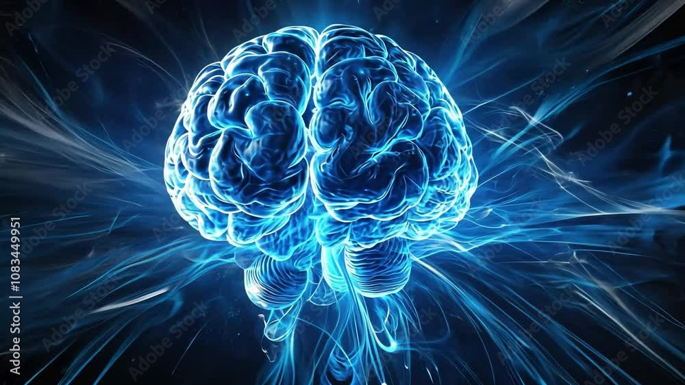 Ethereal Mind: A vivid blue human brain glows with ethereal energy ...