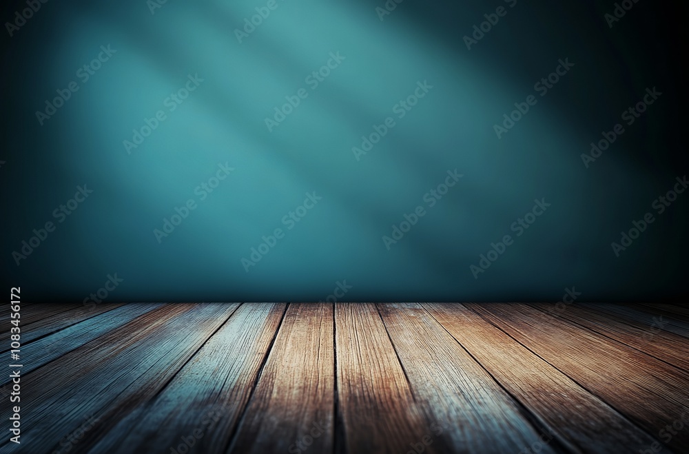 Empty room with spotlights Dark background with a wooden floor, a ...