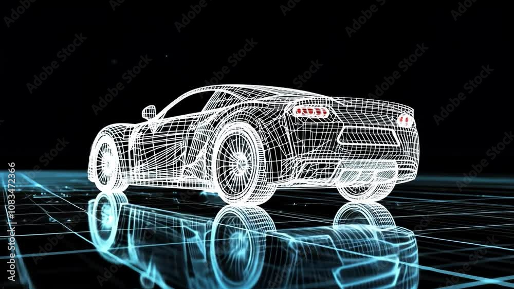 Wireframe Sports Car: A futuristic, sleek sports car rendered in a ...