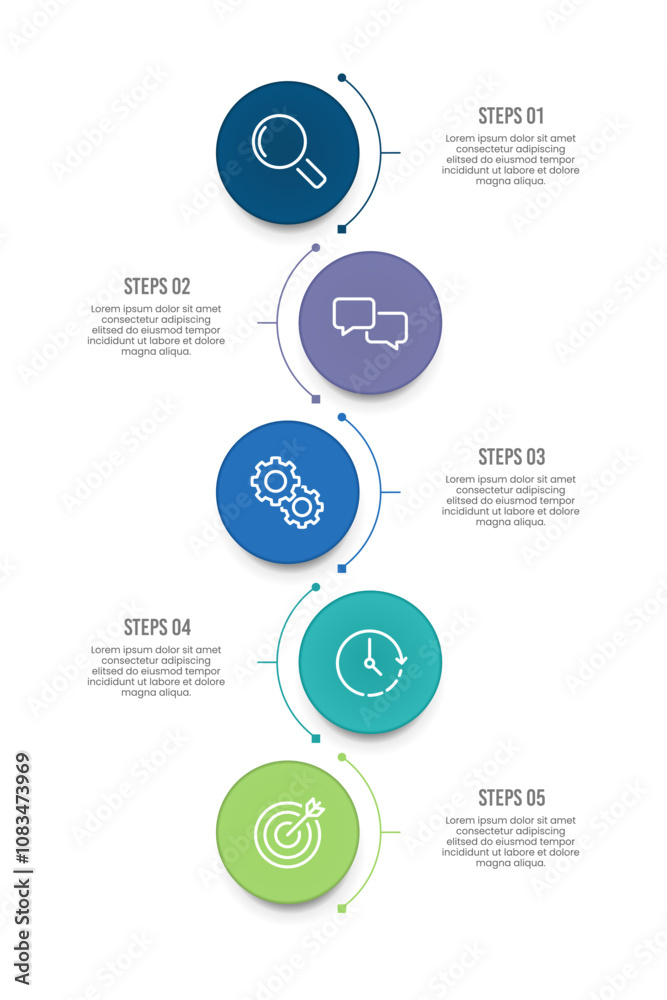 5 Steps circle and curve vertical infographic design for your business ...