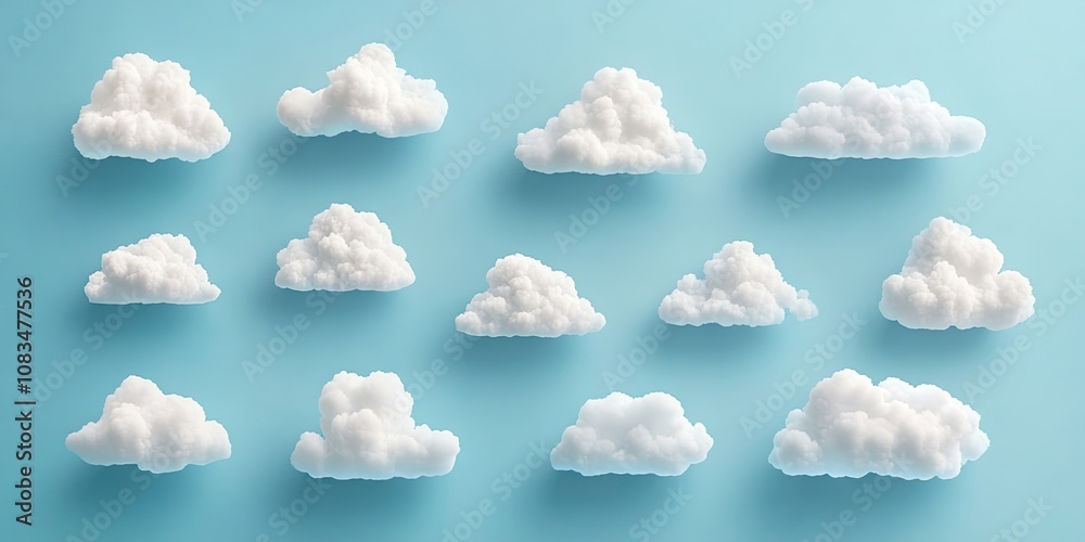 Isolated on an alpha background, a series of white solid cloud ...