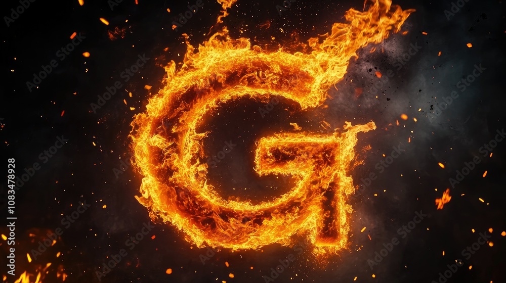 Glowing Flaming Letter G Surrounded by Sparks and Fire, Perfect for ...