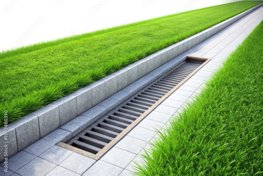 Illustration of a Drainage System Channel Between Lawn and Pavement ...