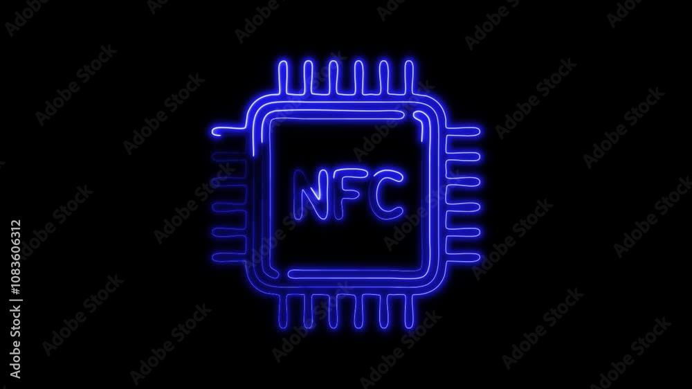 Glowing NFC Icon and Symbol in HD Video Neon Animation on Black ...